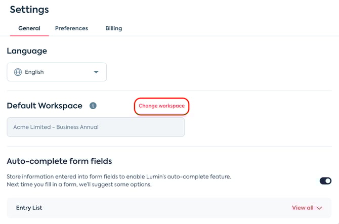 How do I set/change my default Workspace?
